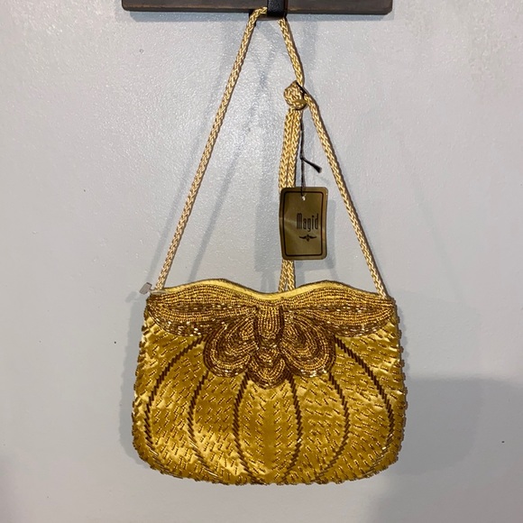 Magid | Bags | Magid Yellow Wgold Sequin Detail Beaded Crossbody Purse ...